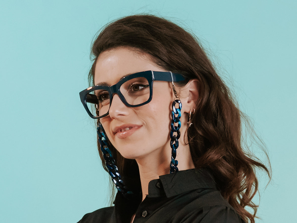 Glasses Chain 'Flat Chunky' Blue Marble - Goodlookers Trade